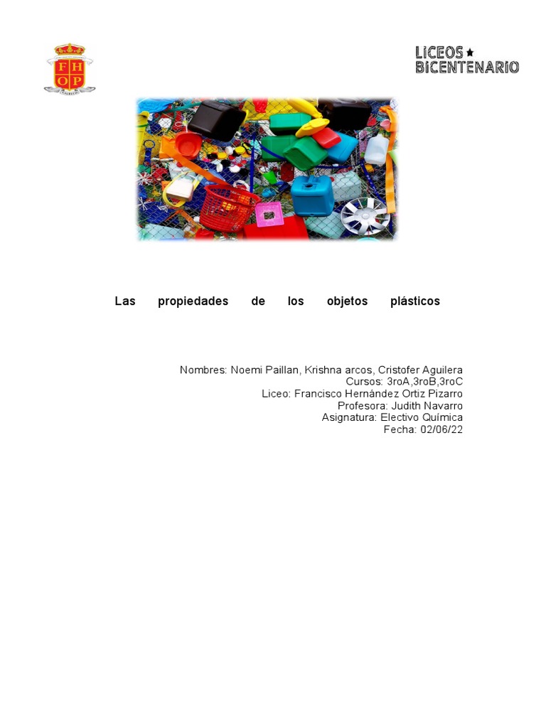 Las propiedades de los objetos plásticos | PDF | El plastico | Experimentar
