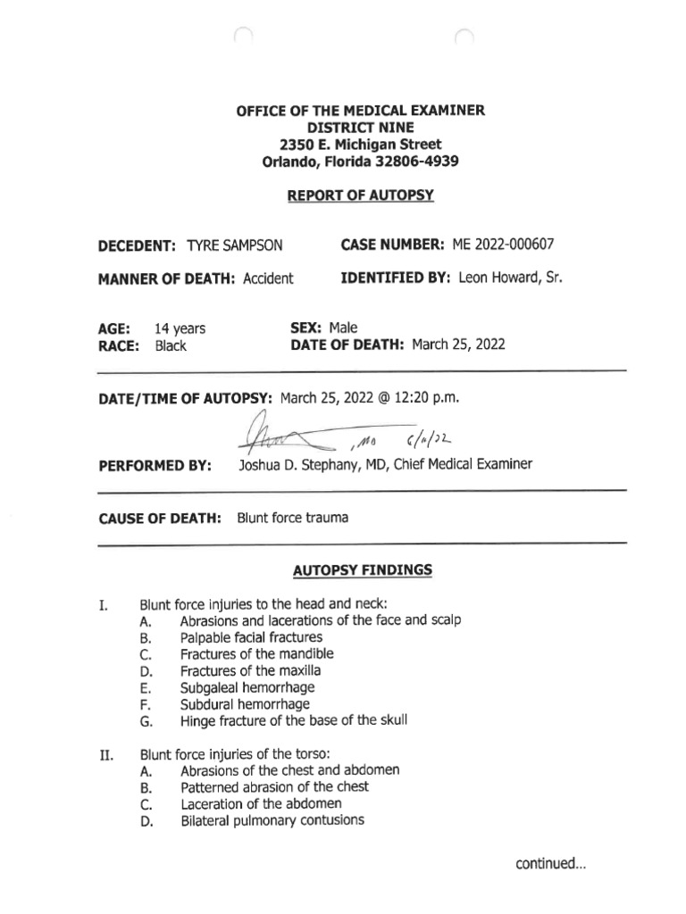 Sampson Autopsy Report | PDF