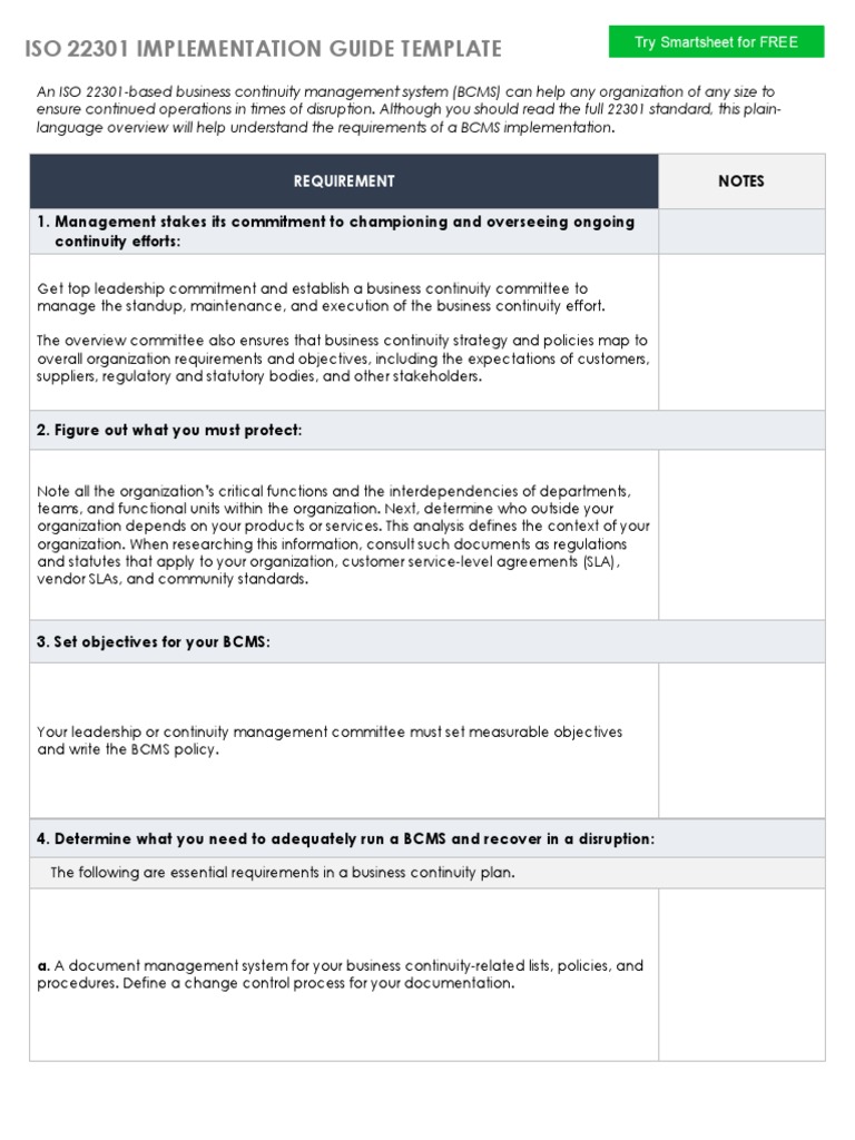 Iso 22301 Implementation Guide Template: Requirement | PDF | Disaster ...
