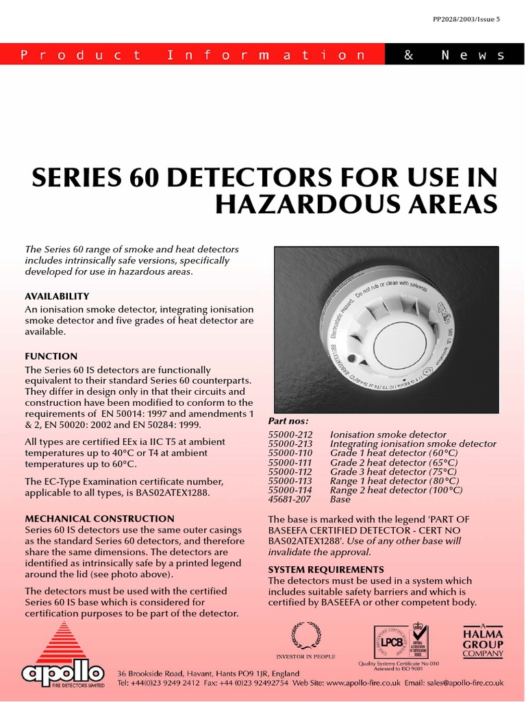 Series 60 Detectors For Use in Hazardous Areas: Availability | PDF ...