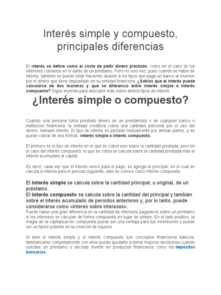 Interés Simple y Compuesto | PDF | Interés | Bancos