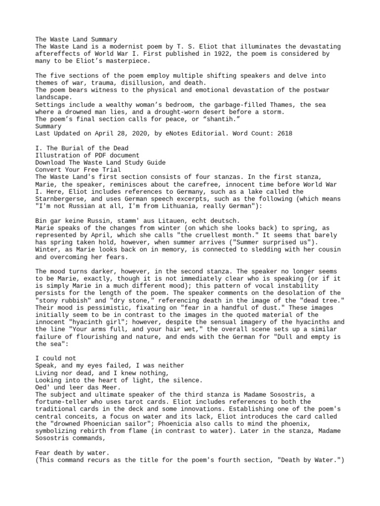 Notes The Waste Land | PDF | T. S. Eliot | Poetry