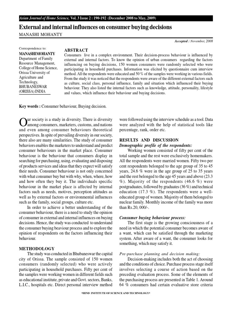 External and Internal Influences On Consumer Buying Decisions | PDF ...