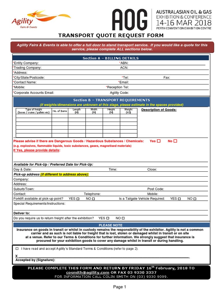 Transport Quote Request Form | PDF | Dangerous Goods | Cargo
