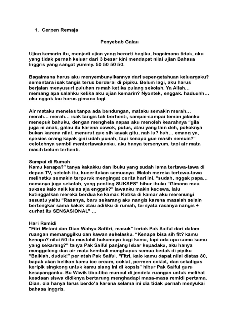 Teks Cerpen Remaja Bahan Ujian Praktik | PDF
