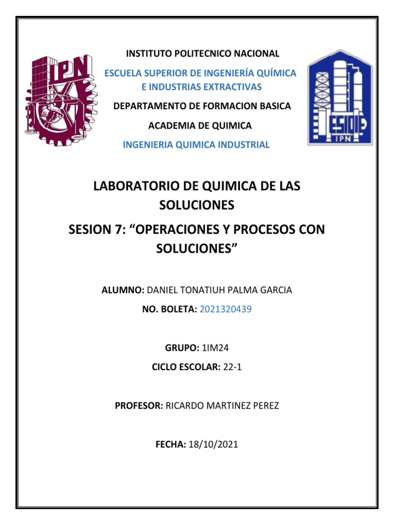 Practica 7 Lab. Quimica de Soluciones Ipn-Esiqie | PDF | Concentración | Valoración