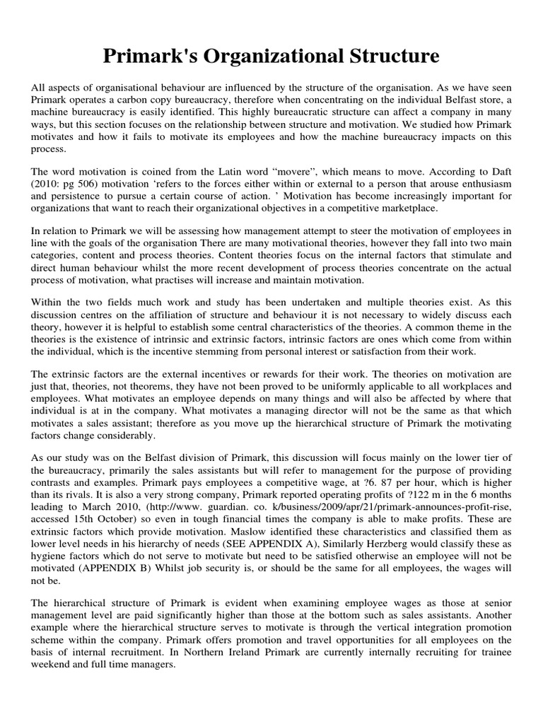 Primark's Organizational Structure | PDF | Motivational | Motivation