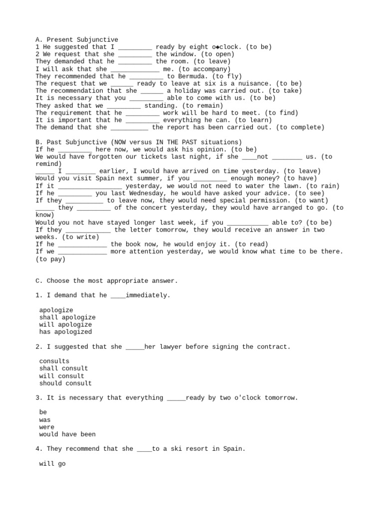 Present and Past Subjunctive Exercises | PDF