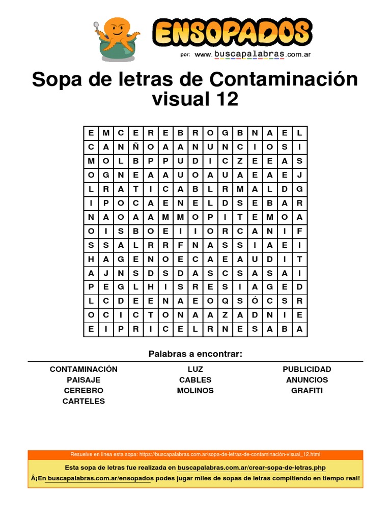 Sopa de Letras: Contaminación Visual | PDF