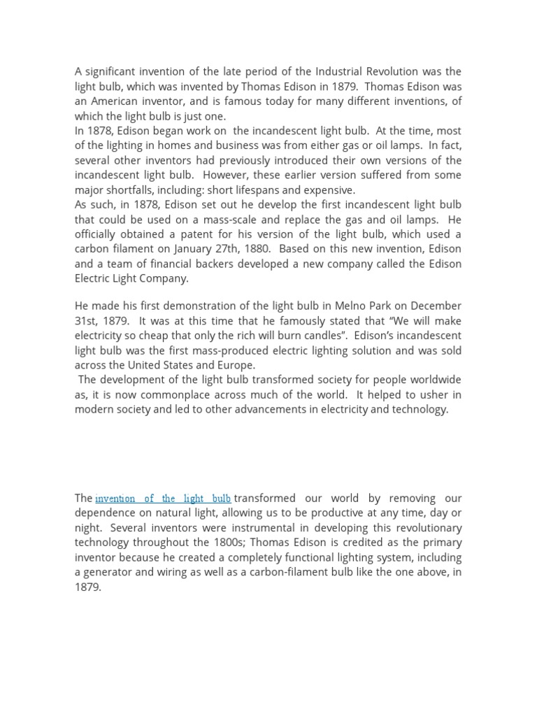 Edison and the 1879 Light Bulb Revolution | PDF