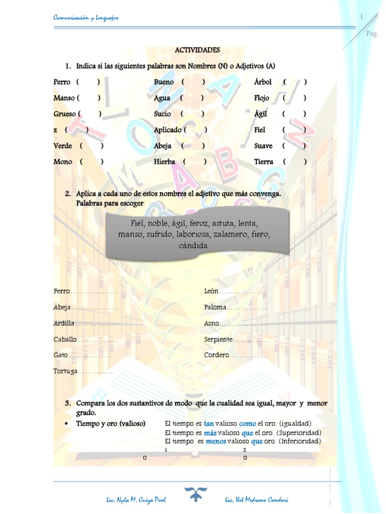Actividades Del Adjetivo | PDF