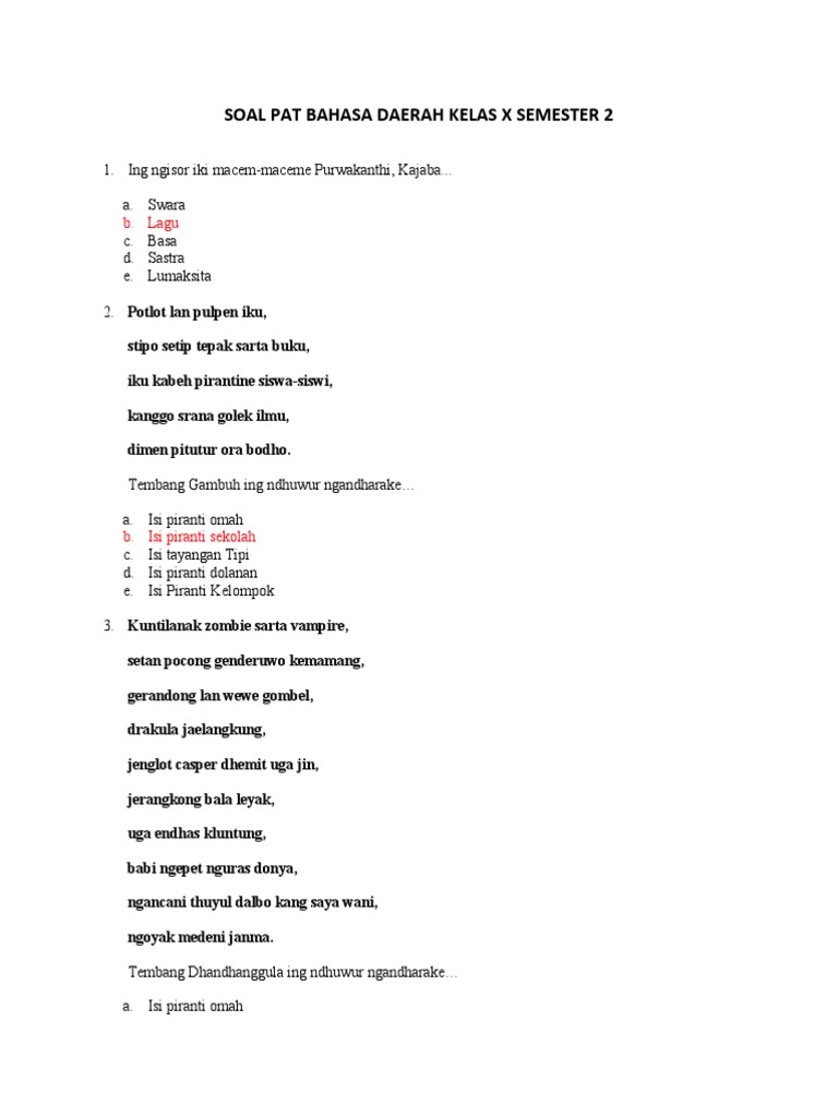 Latihan Pas Bahasa Jawa | PDF | Java | Indonesia