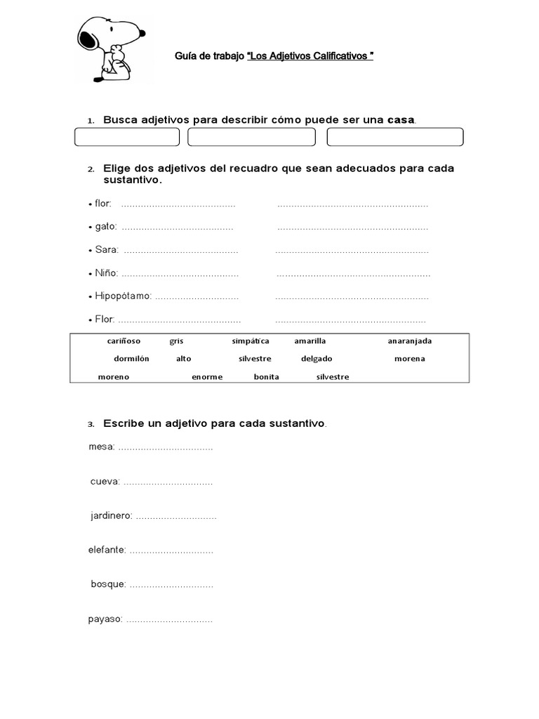 Guia de Trabajo Adjetivos 14 de Junio | PDF