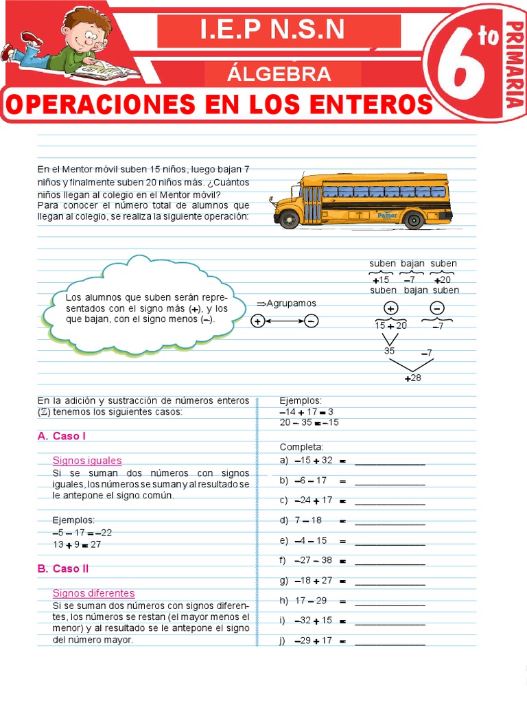 Operaciones en Los Enteros para Sexto Grado de Primaria | PDF