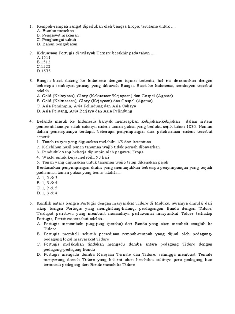 Contoh Soal Sejarah Uas 2021-2022 | PDF