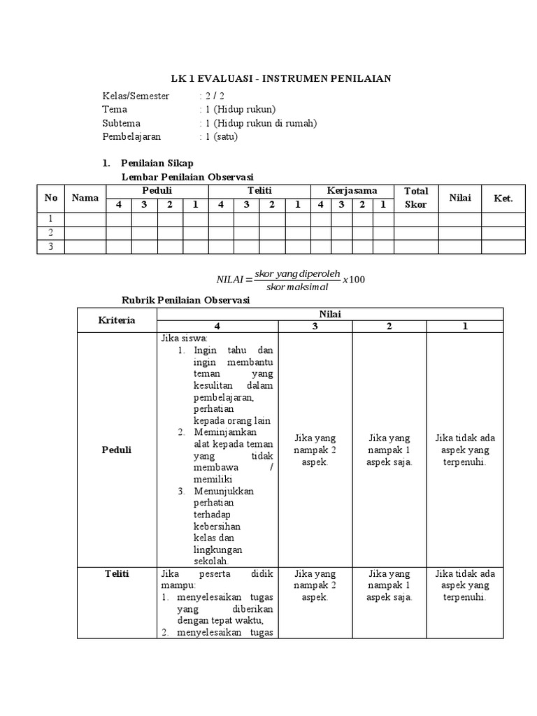 Instrumen Penilaian Sikap Siswa | PDF