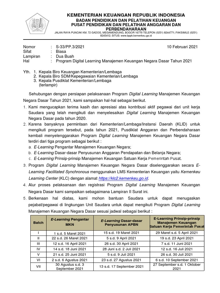 S-33 PP3 2021 Program Digital Learning MKN Dasar Tahun 2021 | PDF