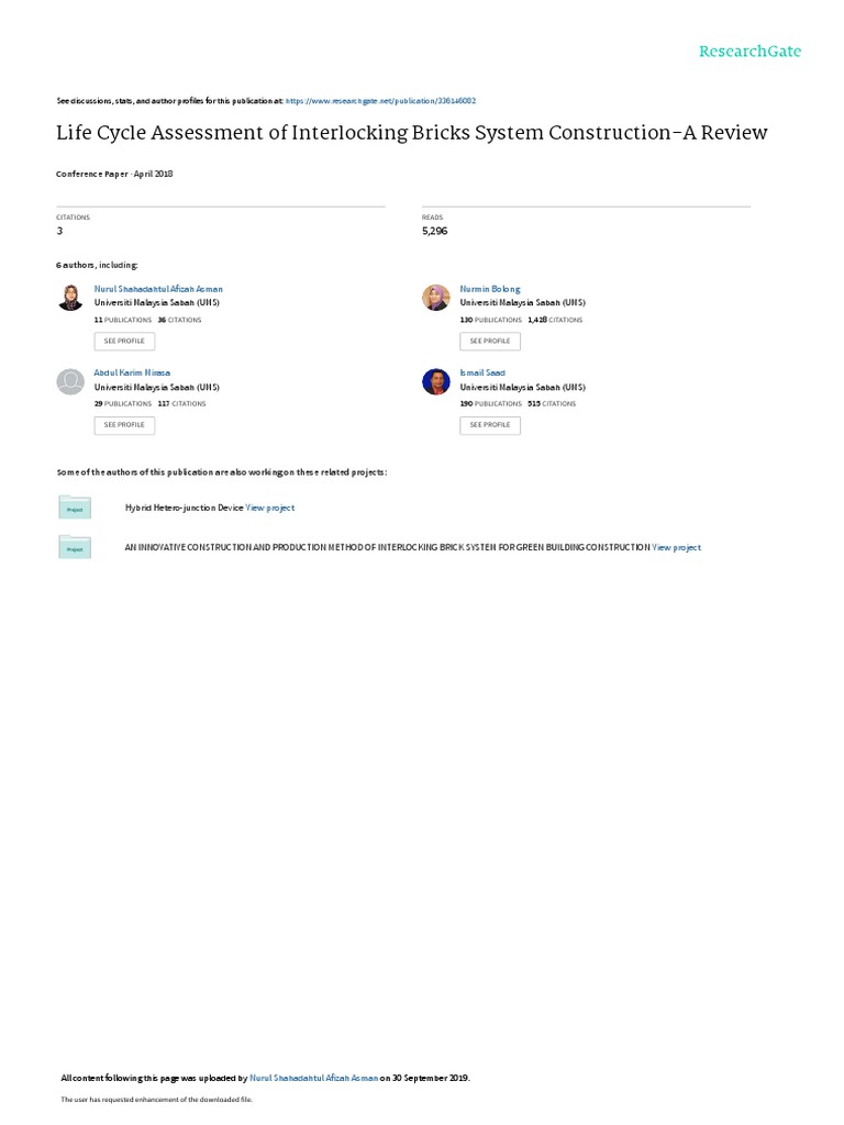 Life Cycle Assessment of Interlocking Bricks System Construction-A ...