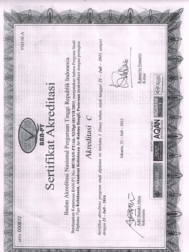 SK Akreditasi Akbid Ar Rahma 2011-2016 | PDF
