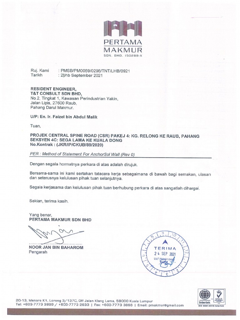 Method Statement Anchorsol Wall (Rev 0) | PDF