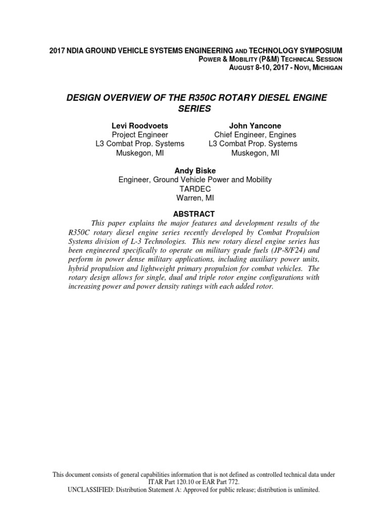 Design Overview of The R350C Rotary Diesel Engine Series | PDF ...