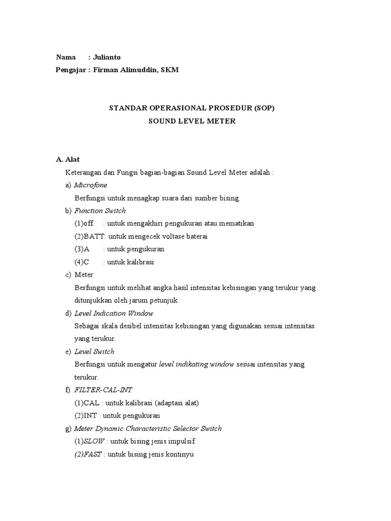 SOP Penggunaan Sound Level Meter | PDF