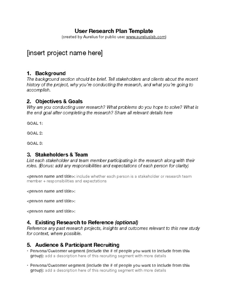 (Insert Project Name Here) : User Research Plan Template | PDF ...