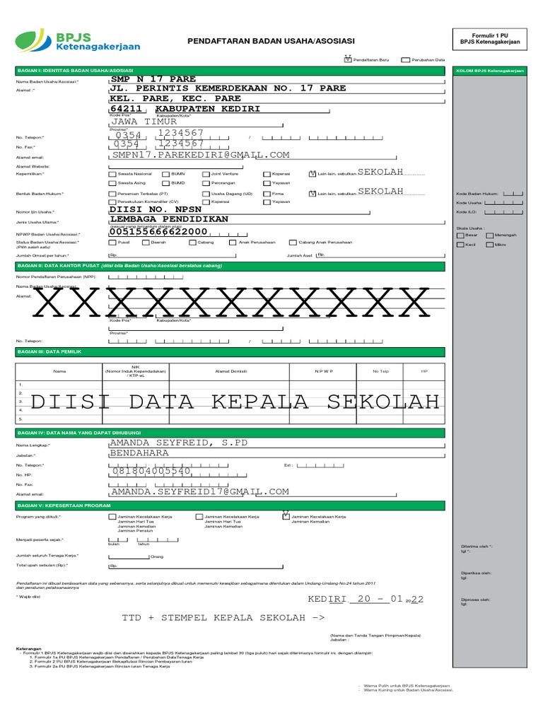 Contoh Pengisian Form Pendaftaran Lembaga | PDF