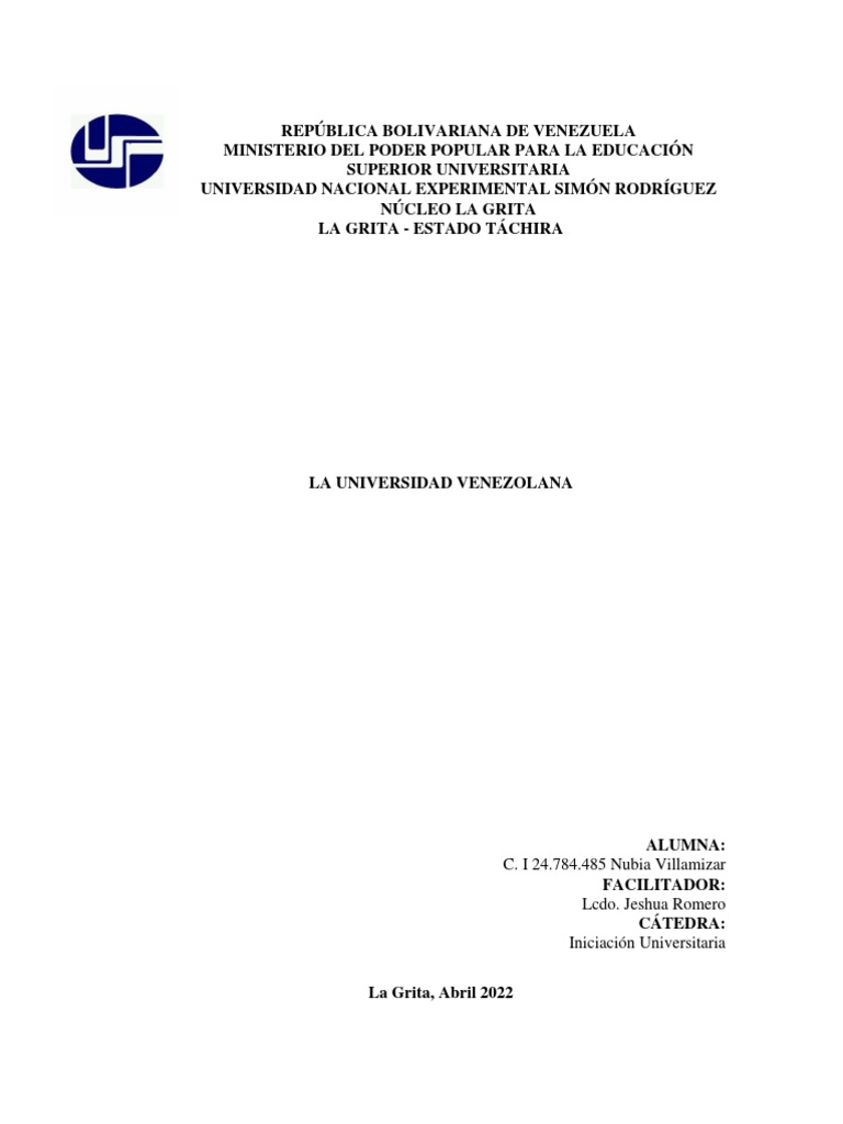 Unidad 1 La Universidad Venezolana Nubia | PDF | Venezuela | Universidad