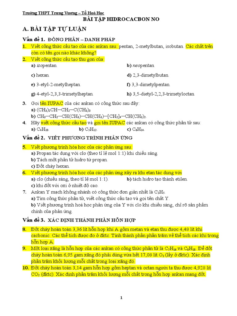 Chương 5 HIDROCACBON NO BÀI TẬP | PDF