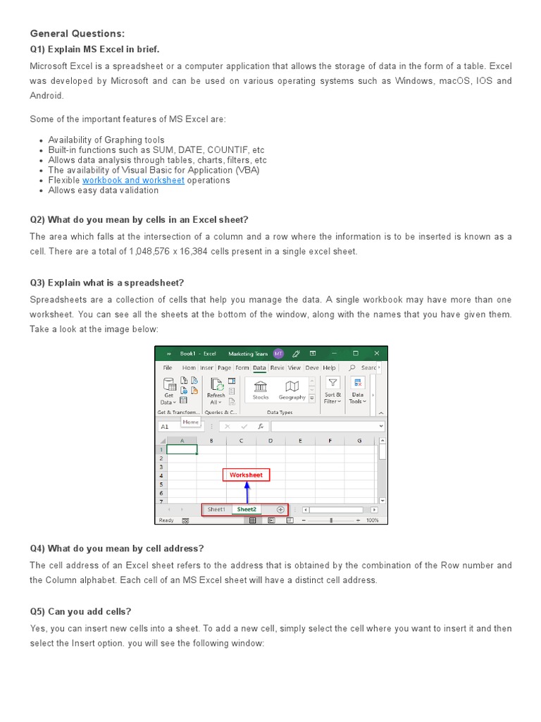 Top 50 Excel Short Answer Questions | PDF | Microsoft Excel | Spreadsheet