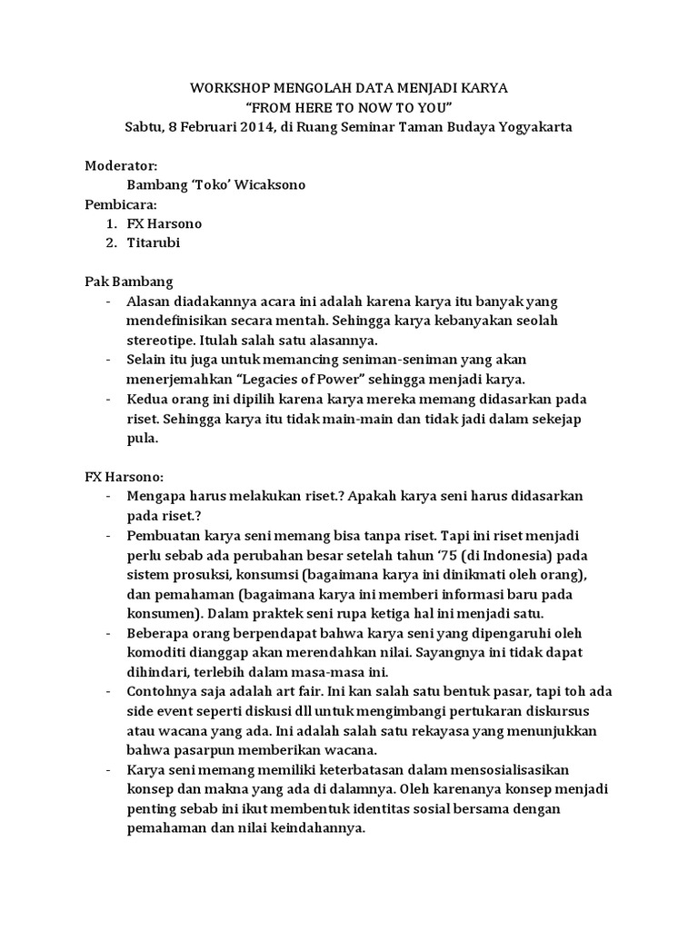 Workshop Mengolah Data Menjadi Karya ART JOG 14 - Notulensi | PDF