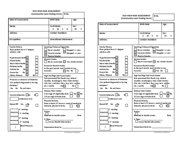 NCD High-Risk Assessment (Community Case Finding Form) NCD High-Risk ...