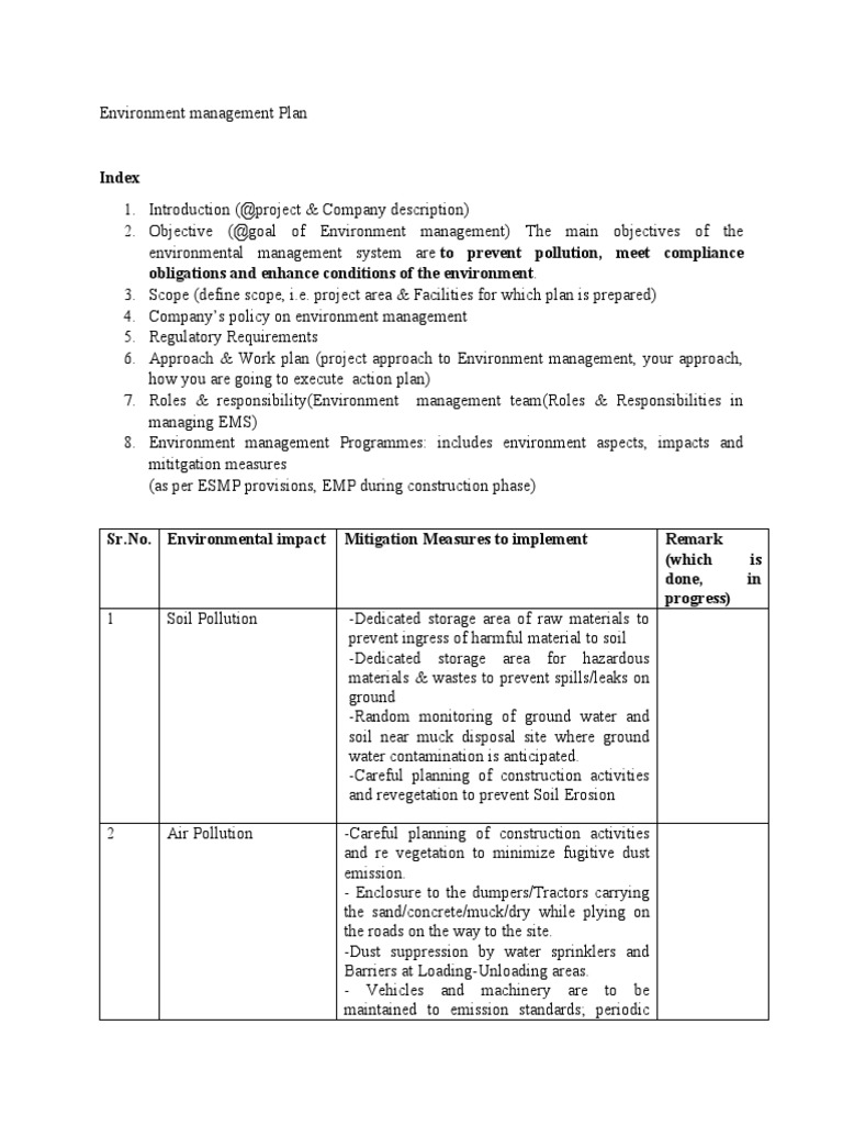 A Comprehensive Environment Management Plan for Construction Projects ...