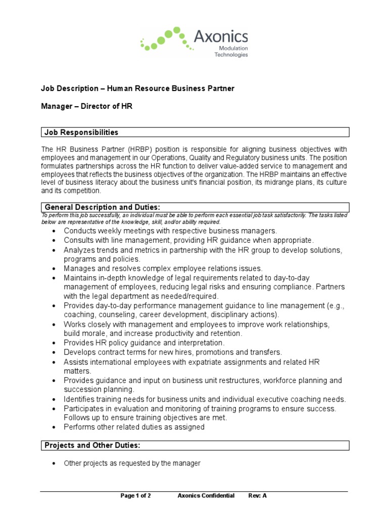 Human Resources Business Partner Job Description | PDF | Human Resource ...