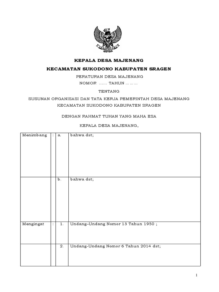 CONTOH Perdes SOTK Desa Kec - Sukodono | PDF
