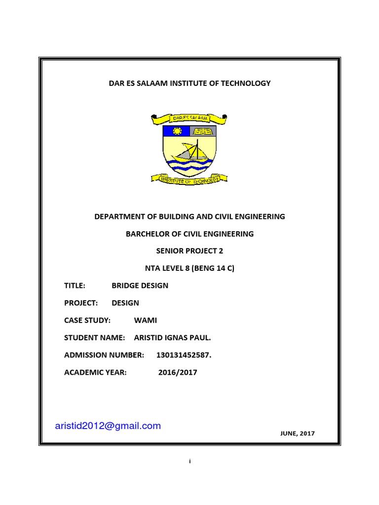 Bridge Design At Wami River Final Year Pdf Strength Of Materials