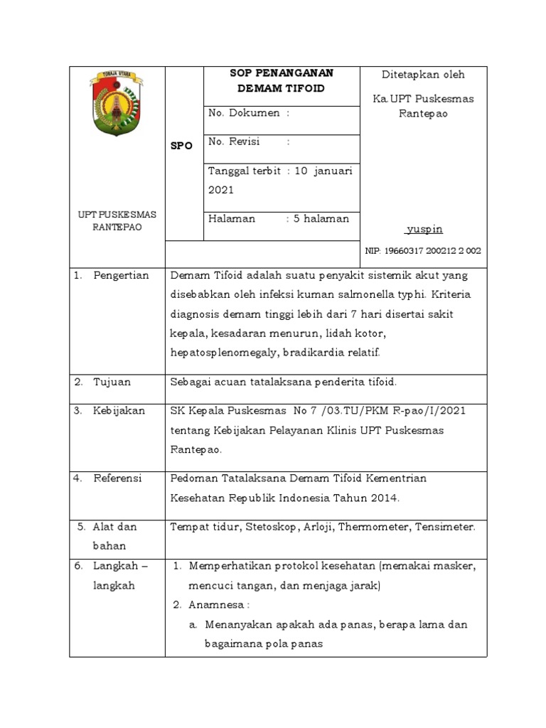 Sop Demam Tipoid DGN Bagan Alir 2021 | PDF