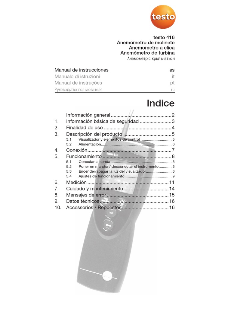 Testo 416 Instruction Manual | PDF | Información | Cantidades fisicas