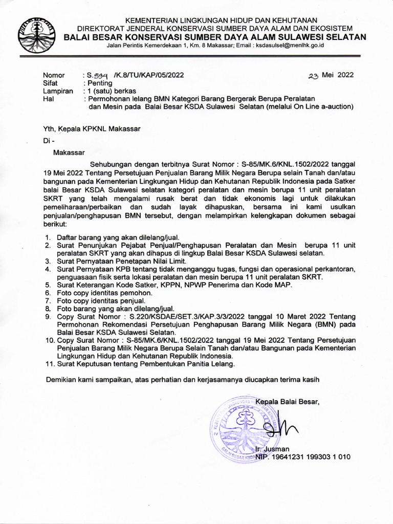 1 Surat Permohonan Lelang | PDF