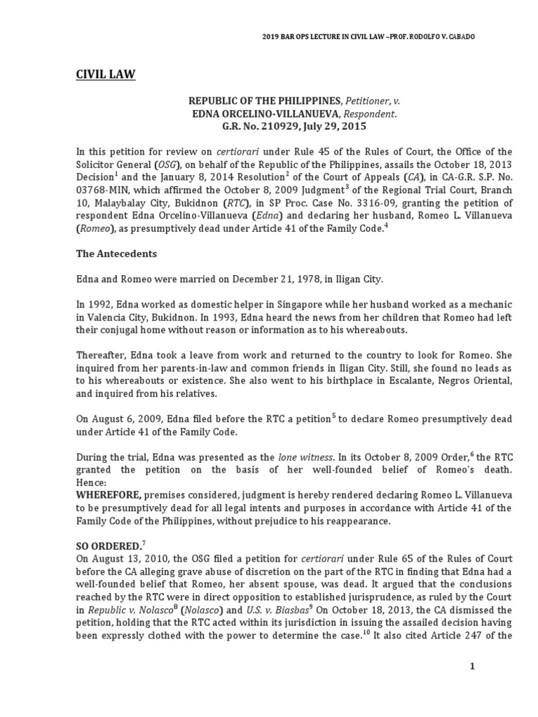 2019 Bar Examination Notes Civil | PDF