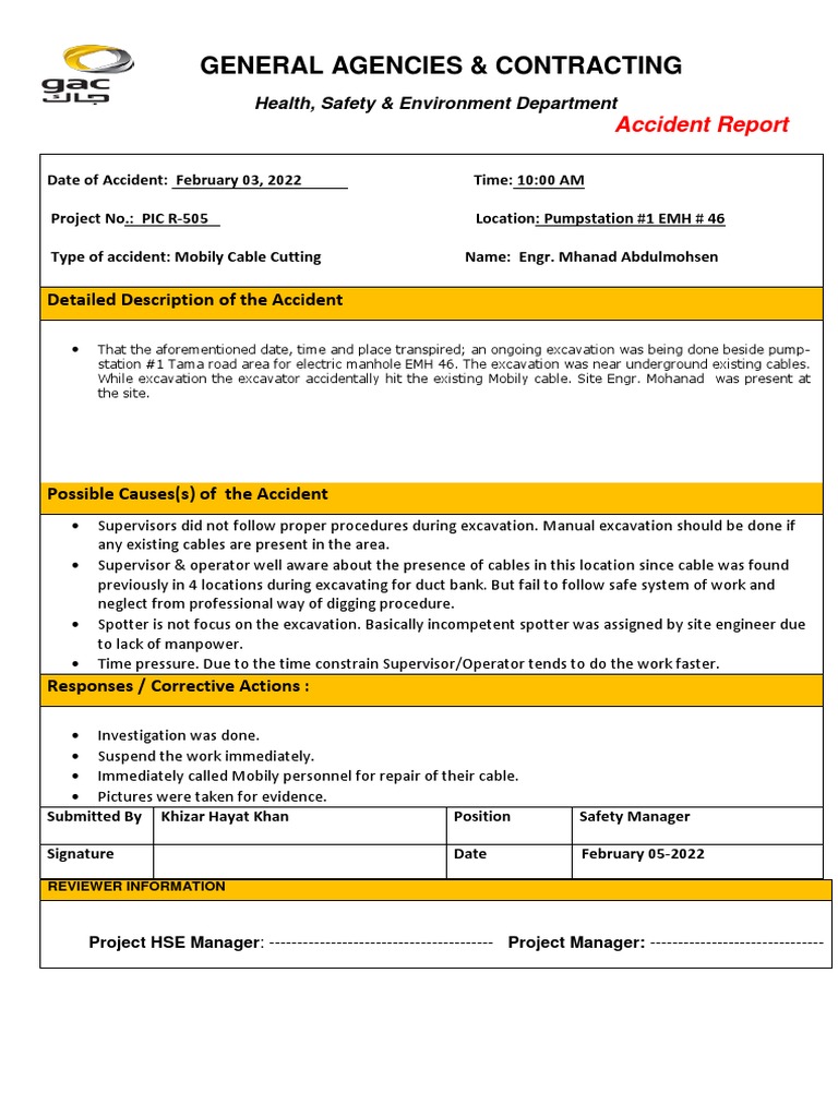 Accident Report Cable Cutting Feb 03-2022 | PDF