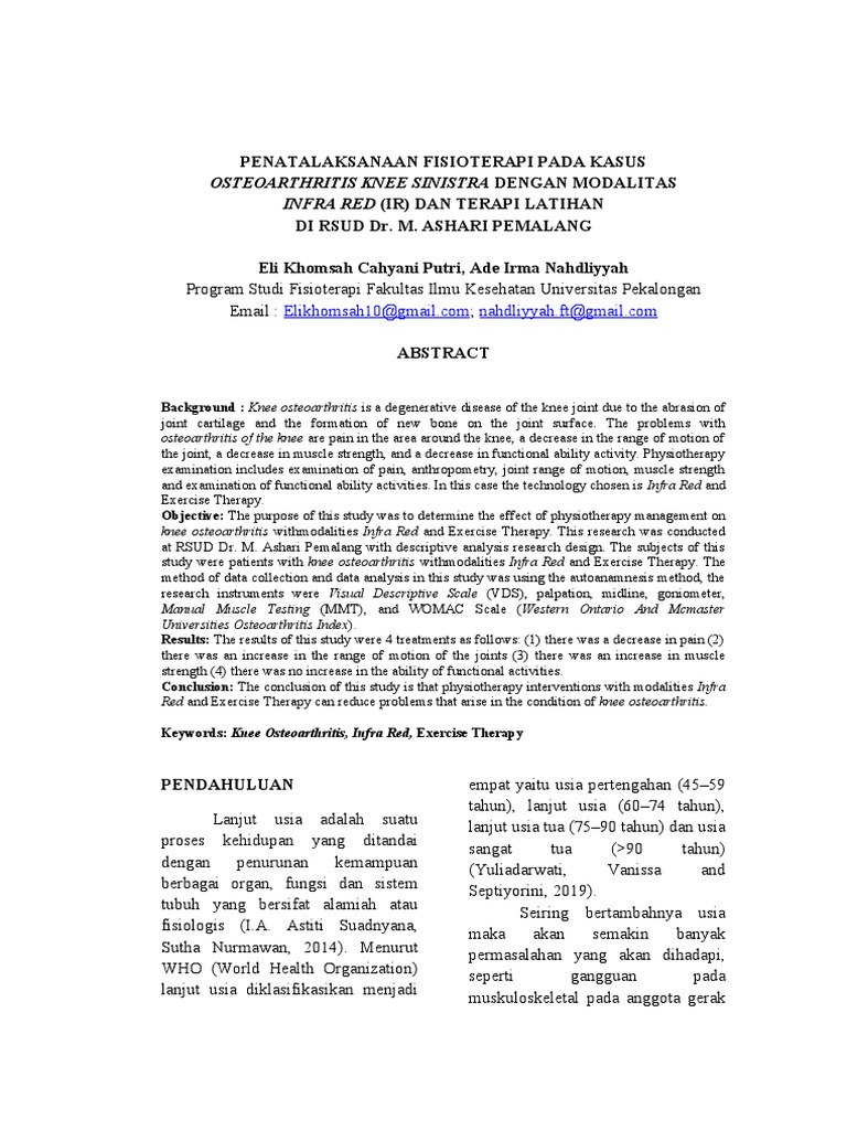 Penatalaksanaan Fisioterapi Pada Kasus: Osteoarthritis Knee Sinistra ...
