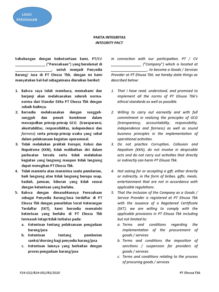 Pakta-Integritas (Integrity Pact) | PDF