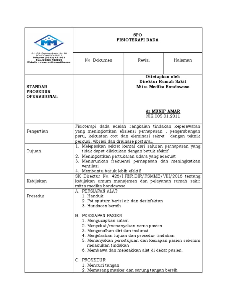 Sop Fisioterapi Dada Fix | PDF