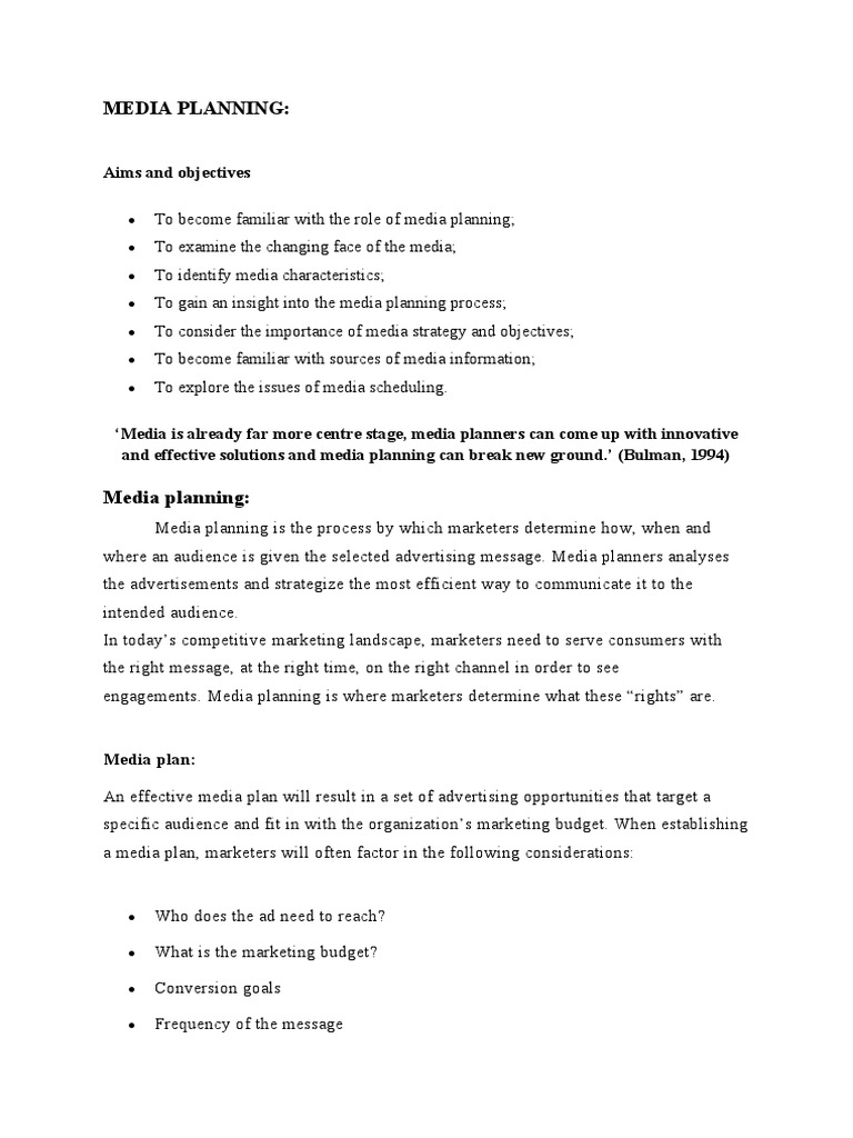 MEDIA PLANNING | PDF | Marketing | Advertising
