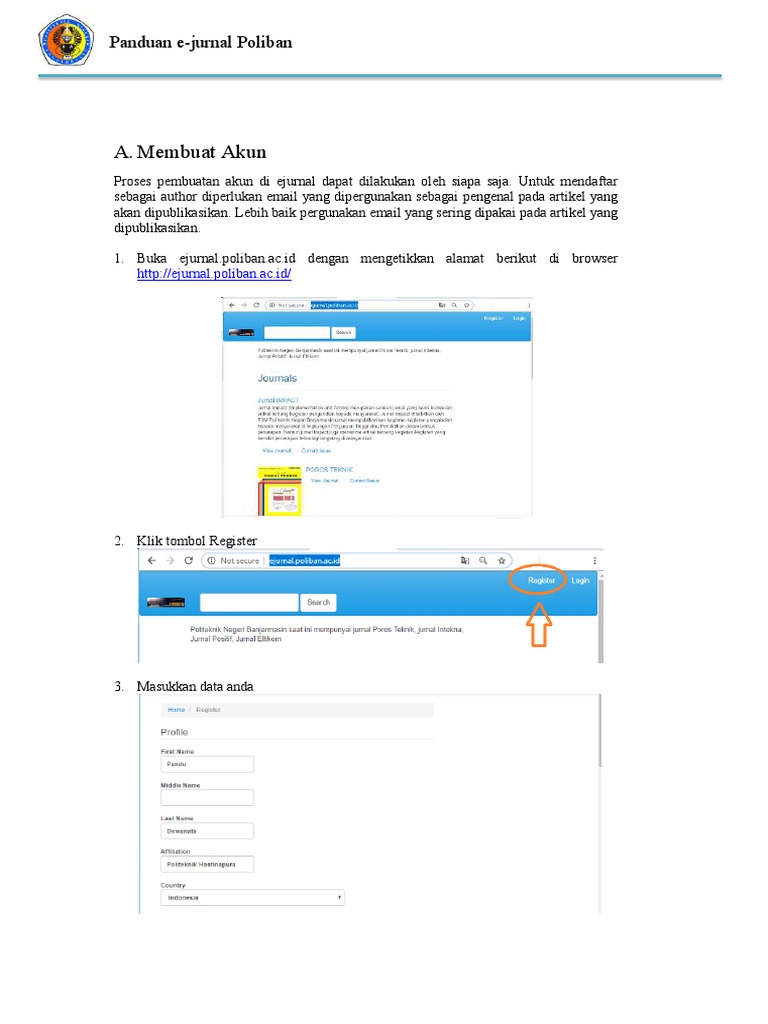 Panduan Register Dan Submit E-Jurnal Poliban | PDF