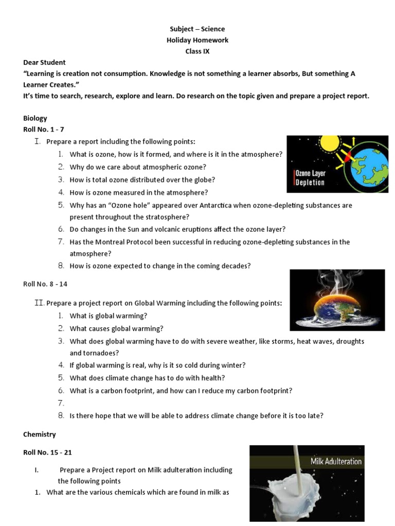 Science Holiday Homework (2) .Docx Class 9th | PDF | Ozone Depletion ...