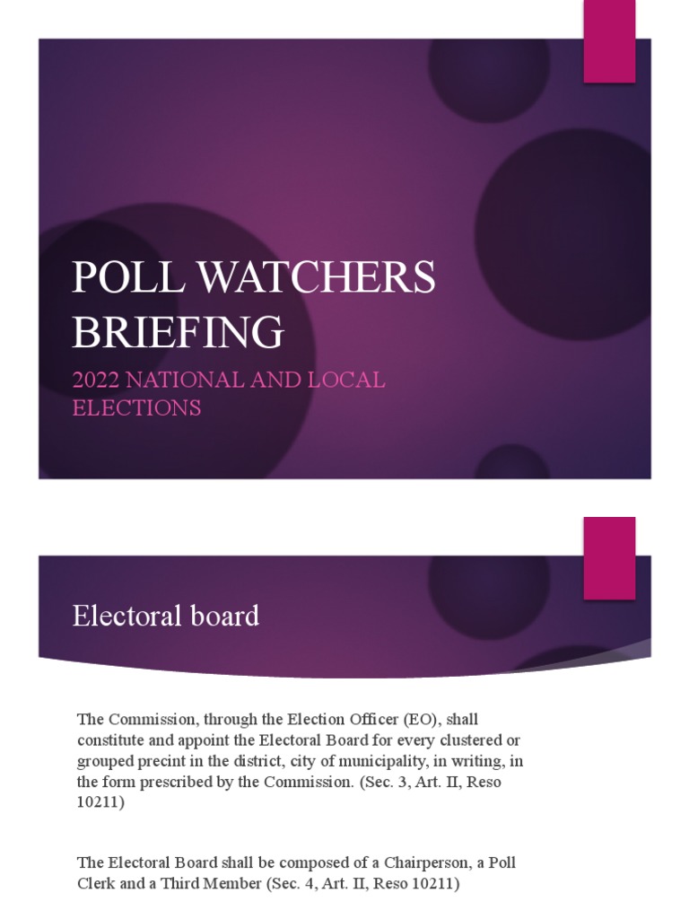 Poll Watchers' Guide 2022 Elections | PDF | Voting | Polling Place