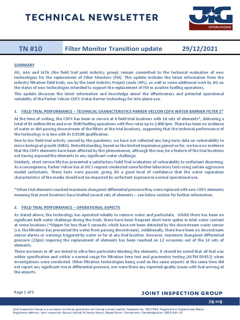 JIG TN 10 Filter Monitor Transition Progress DEC 2021 v2 | PDF ...